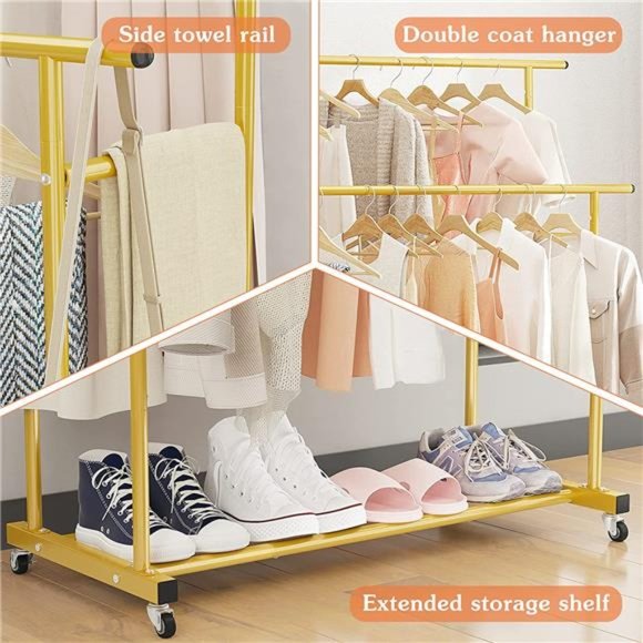 Storage & Organization | Double Rod Clothing Garment Rack Rolling ...